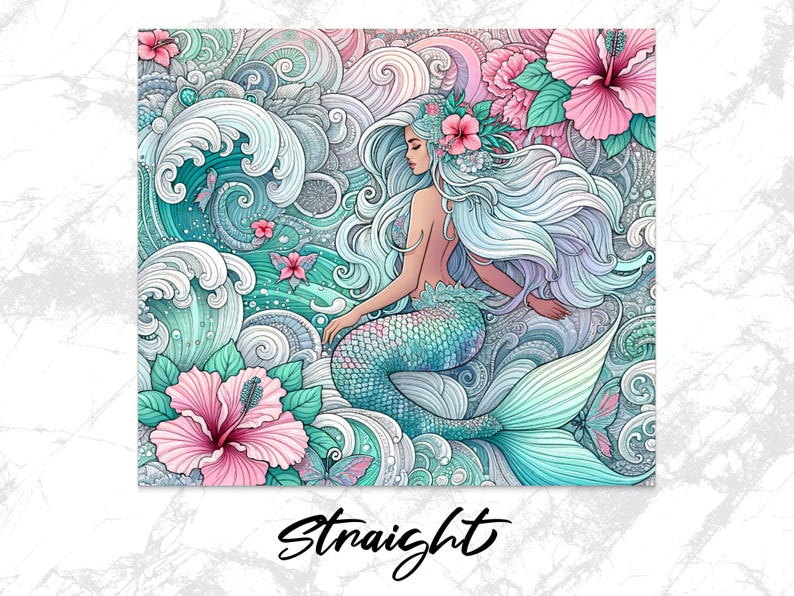 Mermaid Tumbler Wrap PNG, Floral Ocean Waves Design (digital Download ...
