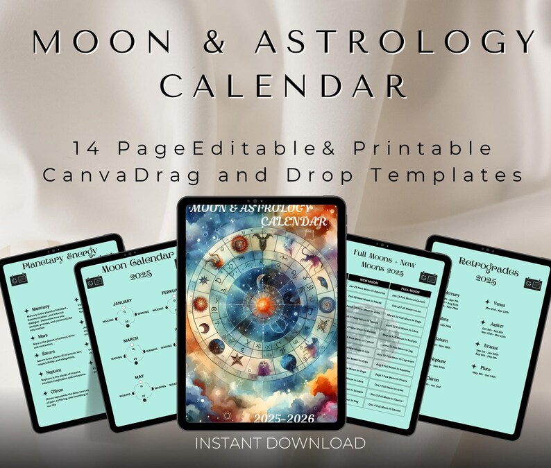 2025-2026 Moon Phase Calendar: Astrology, Lunar Zodiac (printable Canva ...