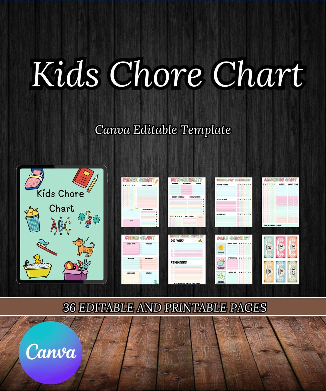 Kids Chore Chart Canva Template | Printable Editable Daily and Weekly ...