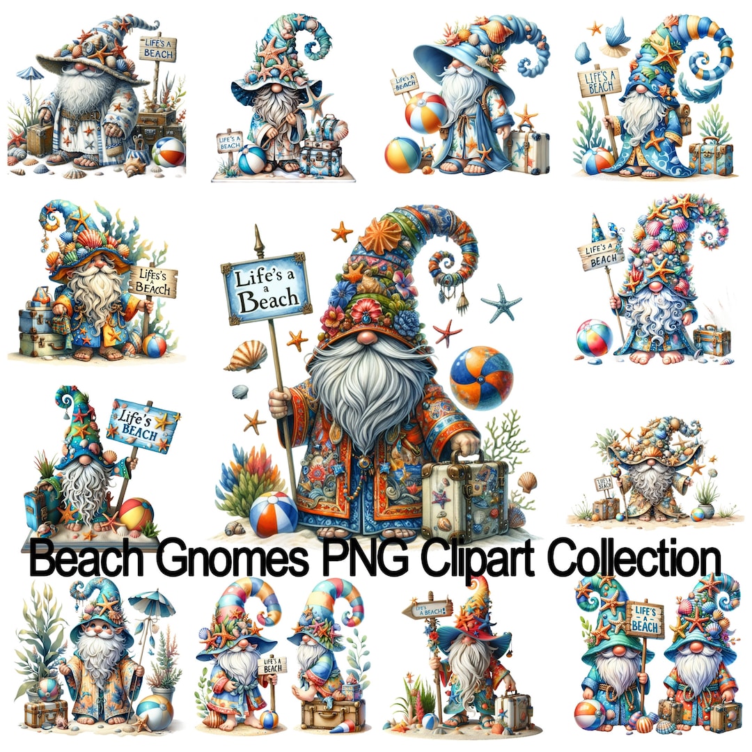 Gnomes Beach Vacation Clipart Bundle – Cute Coastal Illustrations ...