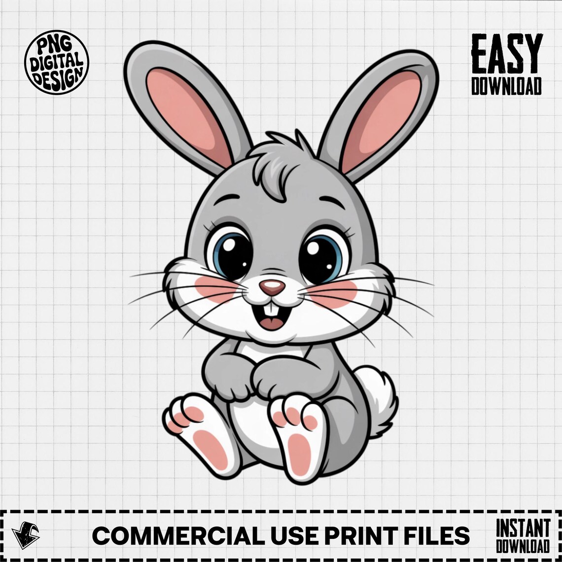 Baby Bunny Digital Clipart, Nursery Decor PNG, Cute Rabbit Image ...