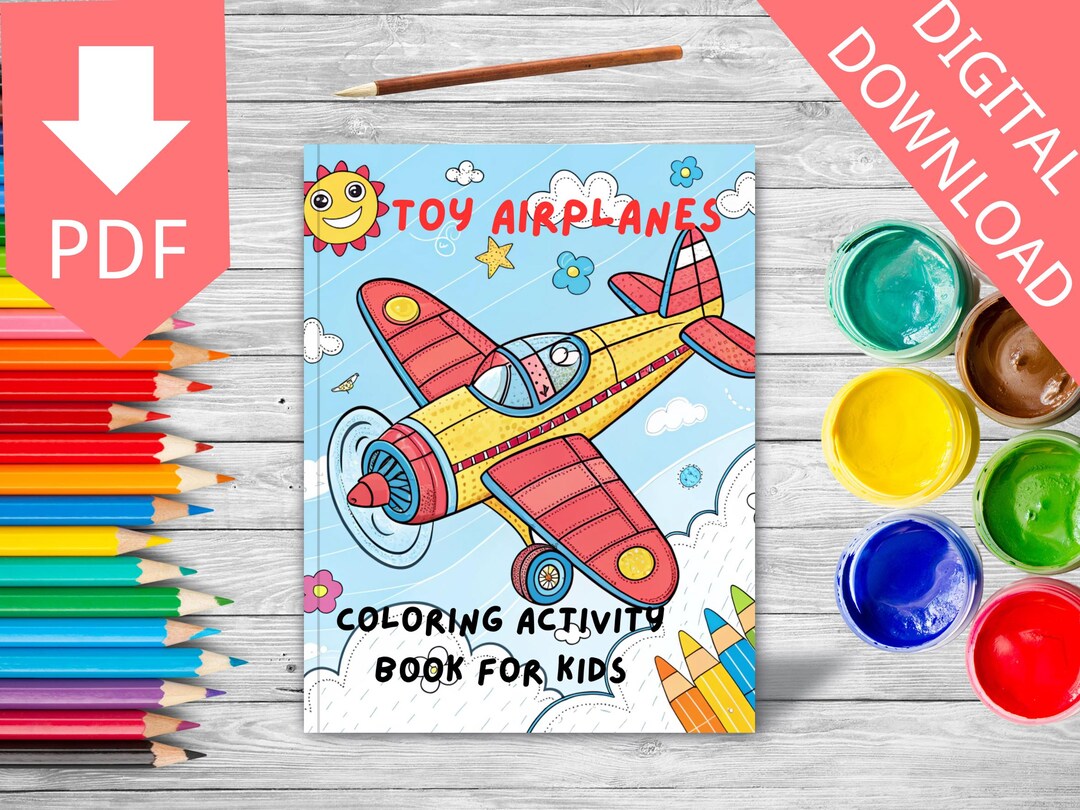 Printable Airplane Coloring Book Digital – Editable in Canva Drag and ...
