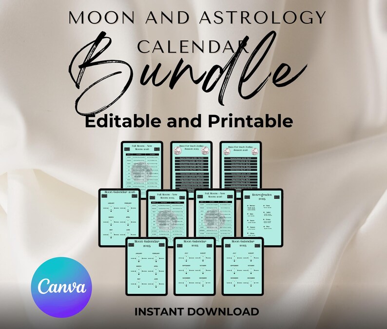 2025-2026 Moon Phase Calendar: Astrology, Lunar Zodiac (printable Canva ...