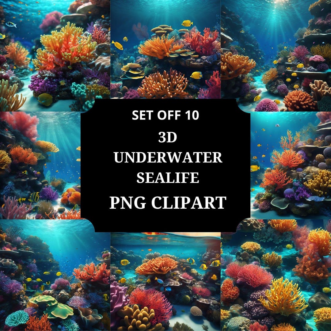3D Ocean Life PNG Clipart: Underwater Sea Creatures (digital Download ...