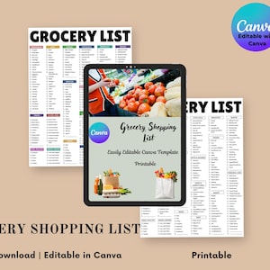 Editable Canva Grocery List Template: Printable Shopping Planner ...