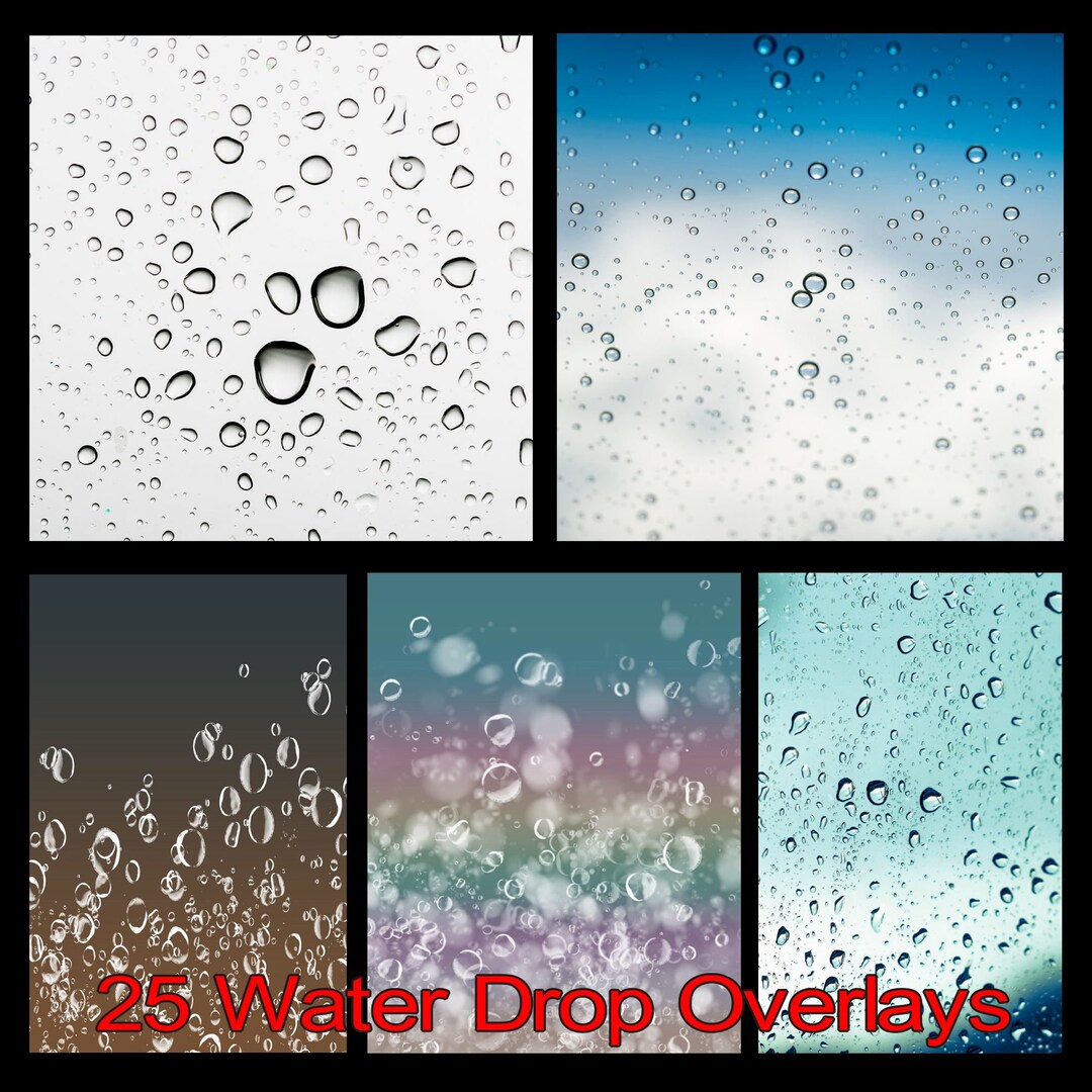 25 Water Drops Overlays for Photoshop, Water Drops, Rain Drops, Water ...