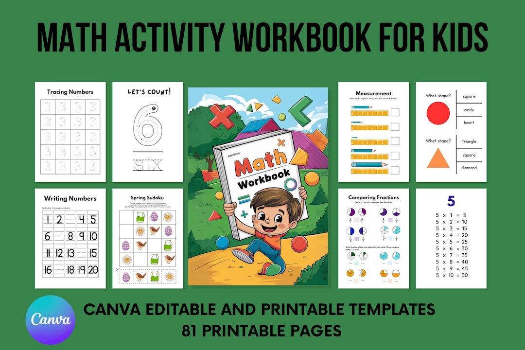 Editable Math Workbook for Kids | Canva Templates for Teachers and ...