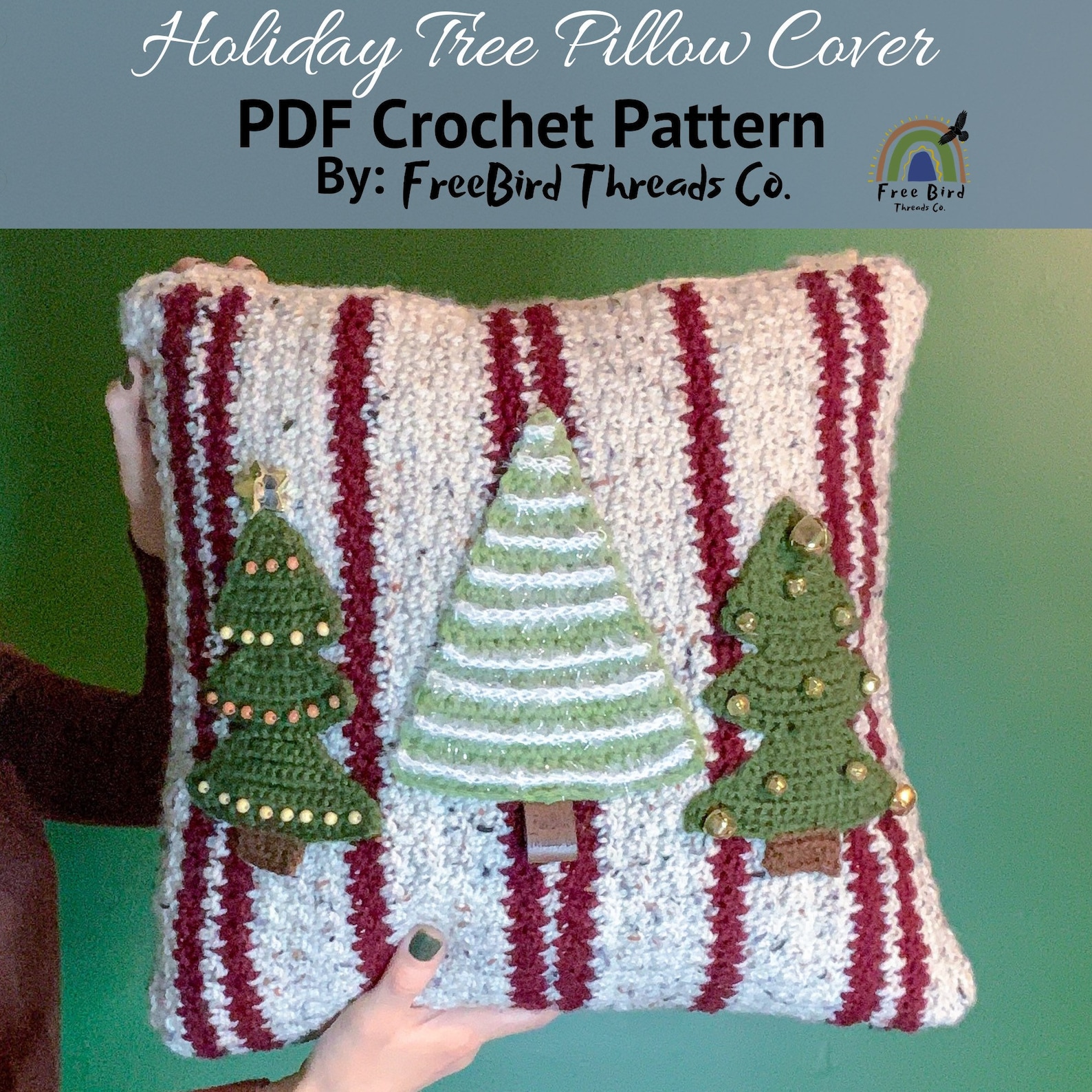 Holiday Tree Pillow Cover, Tree Pillow, Crochet Pillow Pattern, 16 Inch ...