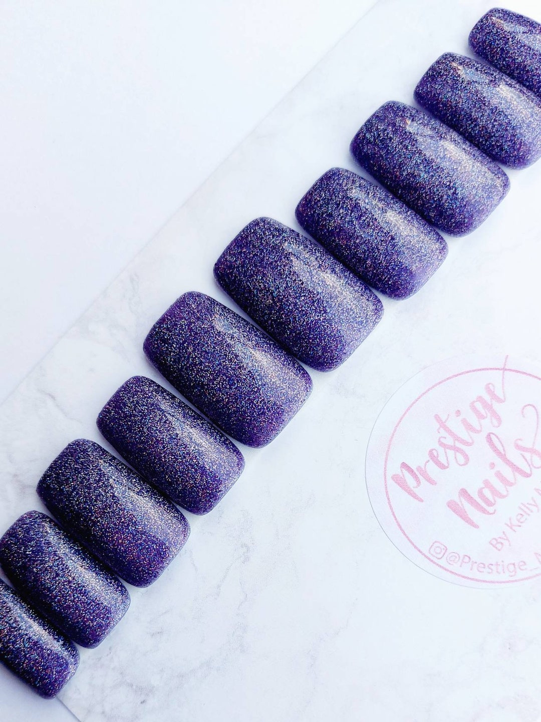 Wide Bed Nails | Purple Glitter Nails | Stick on Nails | Wide False ...