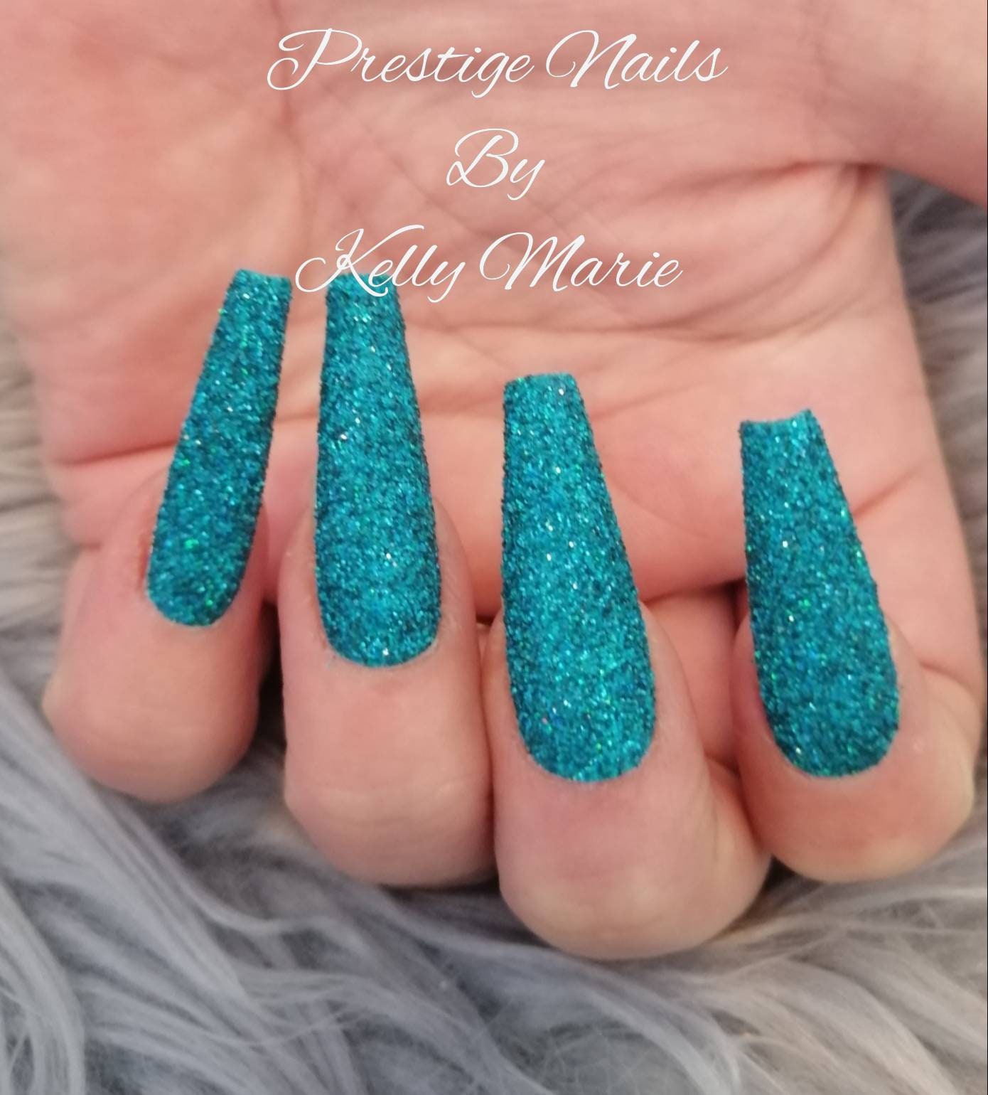 Teal Sparkle Acrylic Nails