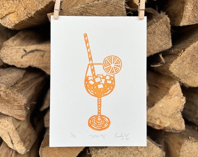 Aperol Spritz Block Print - Spritz - Lino Cut Print - Etsy