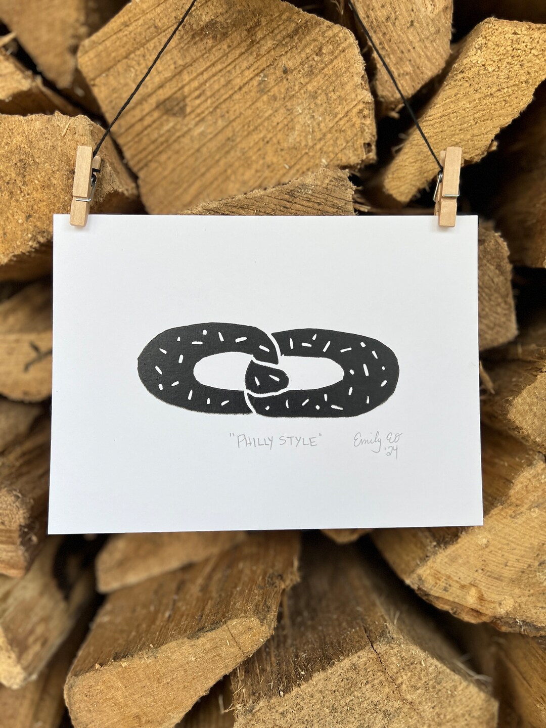 Philly Style Pretzel Block Print - Lino Cut Print - Pretzel Print ...