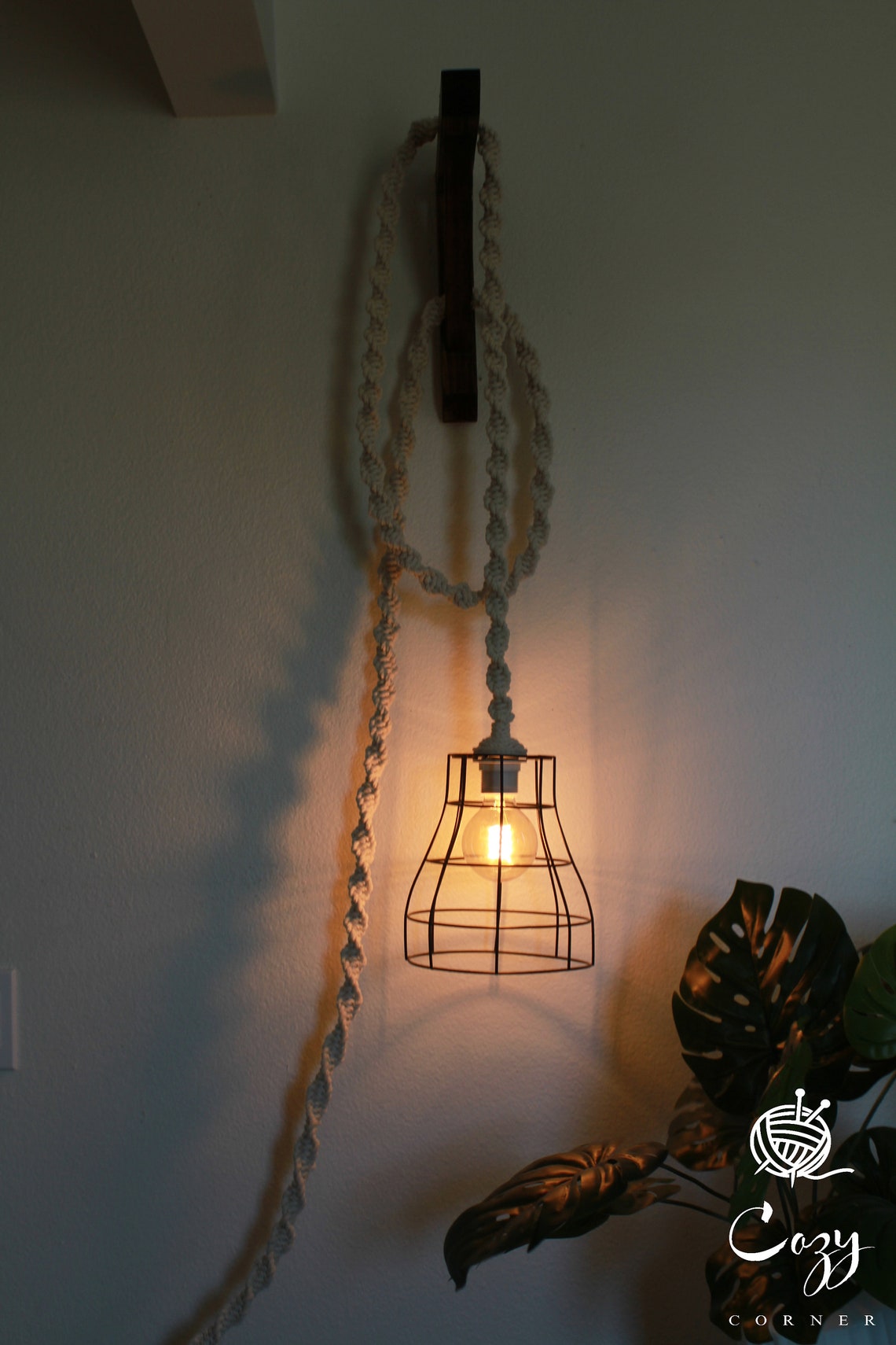 Macramè Cord Light | Macrame Pendant Lamp | Hanging Rope Light | Home ...