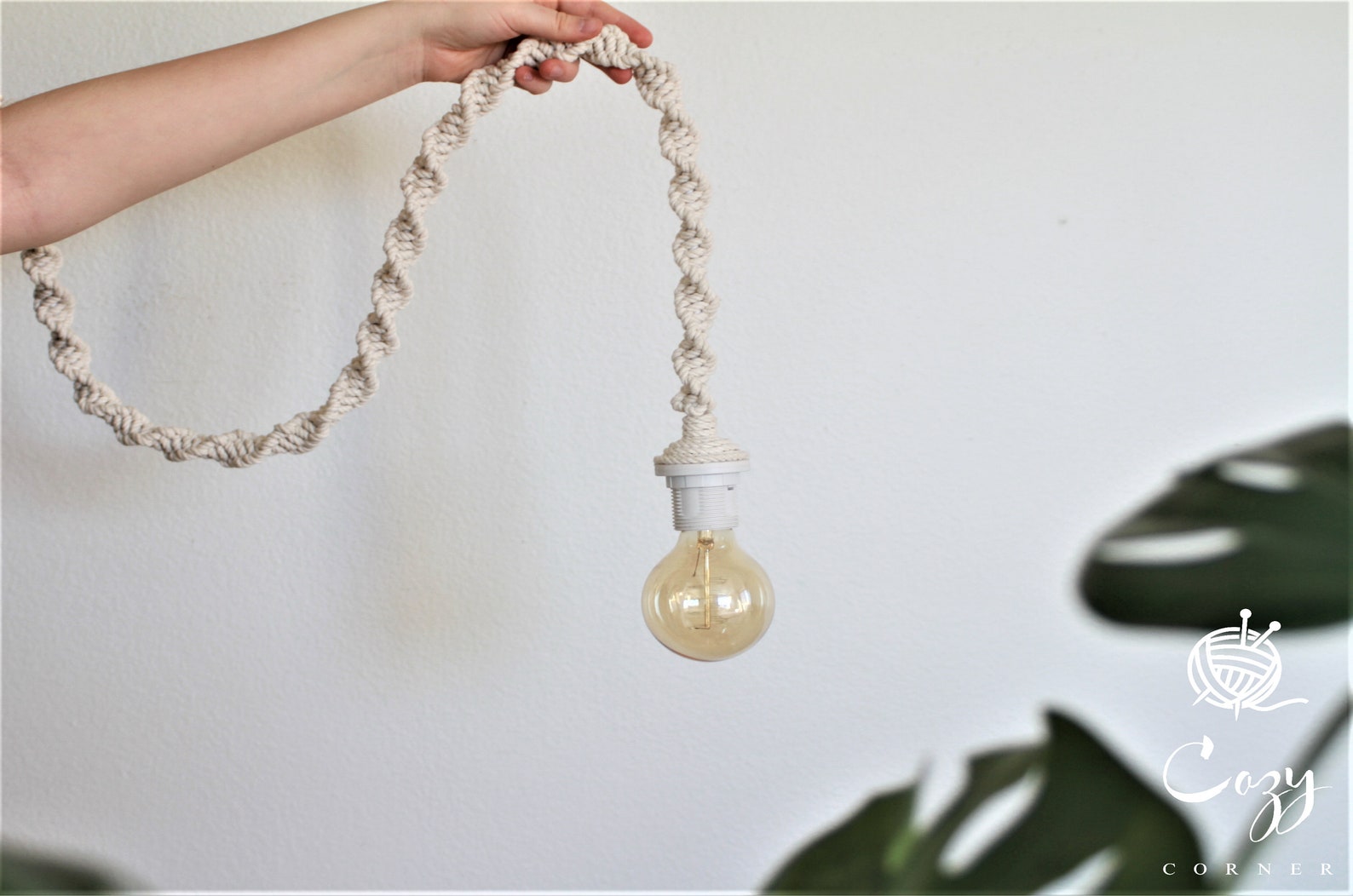 Macramè Cord Light | Macrame Pendant Lamp | Hanging Rope Light | Home ...