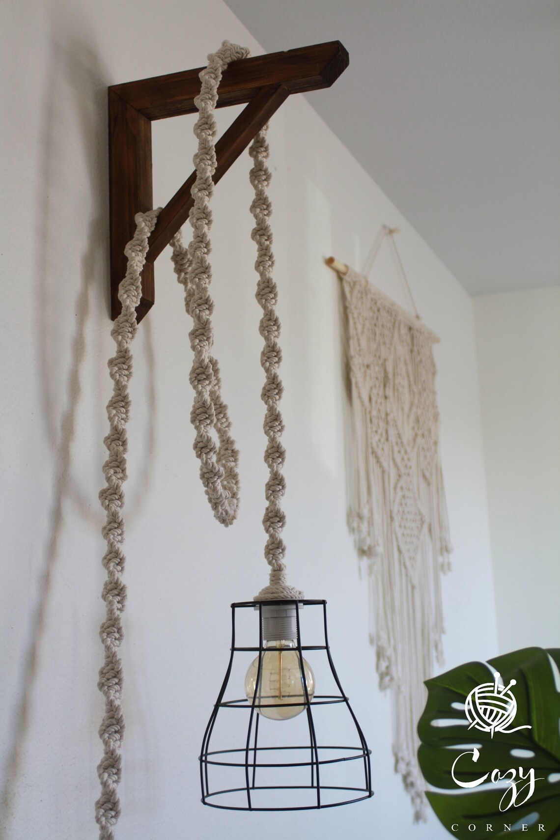 Macramè Cord Light | Macrame Pendant Lamp | Hanging Rope Light | Home ...