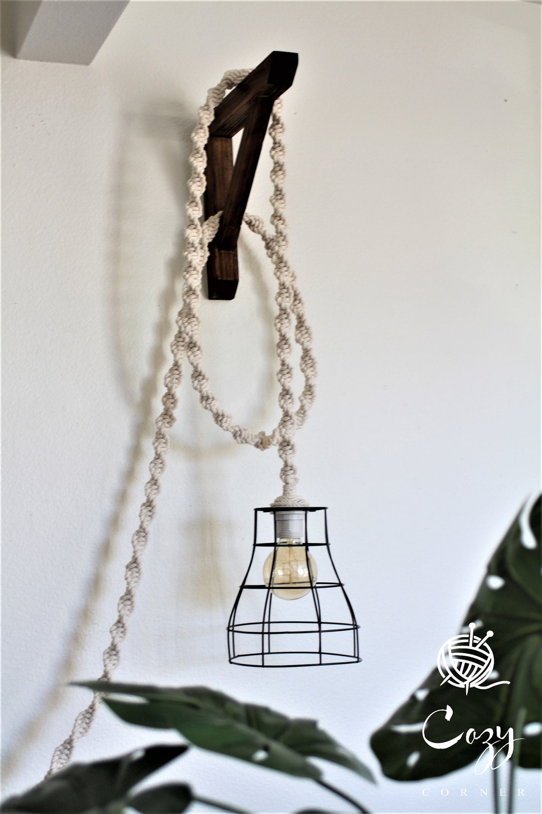 Macramè Cord Light | Macrame Pendant Lamp | Hanging Rope Light | Home ...