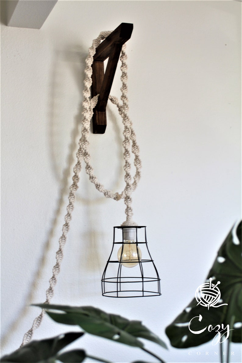 Macramè Cord Light | Macrame Pendant Lamp | Hanging Rope Light | Home ...