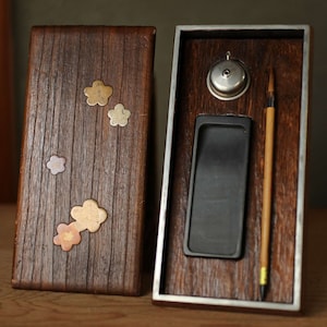 Japanese Vintage Portable Suzuri-bako Zen Writing Set Ink Calligraphy ...