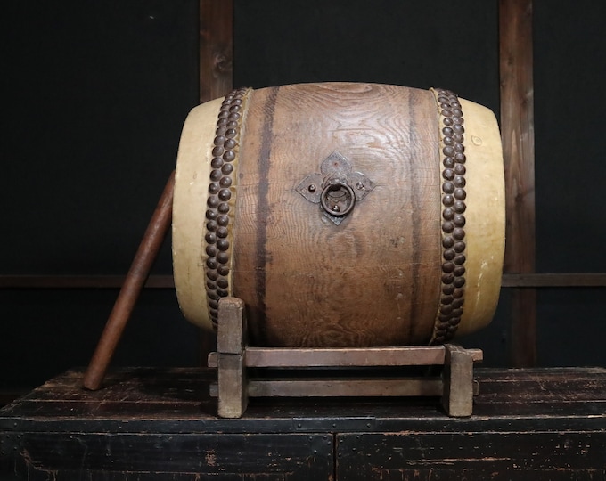 BIG! Japanese Antique Buddhist Drum Drumstick Stand Set From Temple ...