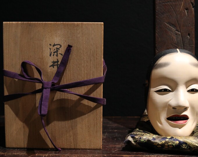 FINE! Japanese Art Antique Very Beautiful Noh Mask Hand Wood Carving ...