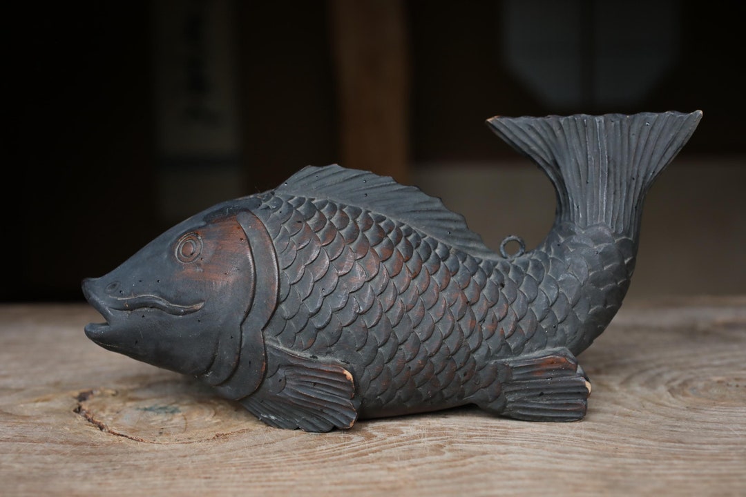 Japanese Antique 1920s Wooden Caved Art Sculpture, Hand Carving Fish ...