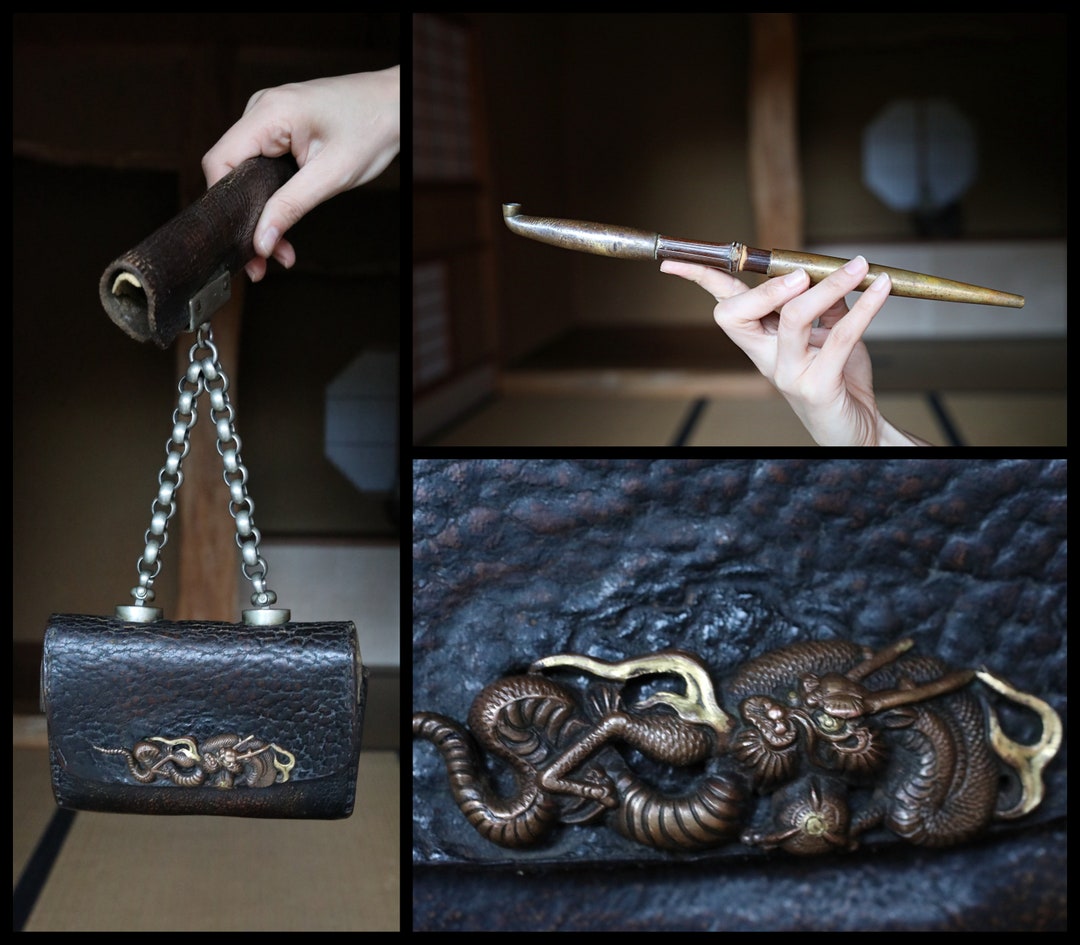 FINE! RARE! Japanese Antique Edo 1600s Big Tobacco Smoking Pipe Silver ...