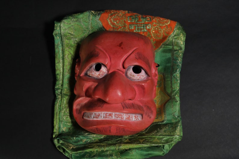 Noh Mask- Antique Japanese , Red Demon Wood Carving, Kyogen Art - Etsy