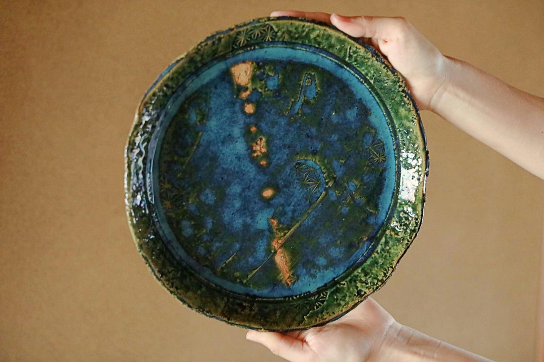 Oribe Ware- Japanese Platter: Green Ceramic Rectangle Dish, Kiln Hand ...
