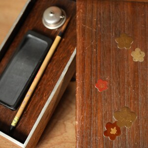 Japanese Vintage Portable Suzuri-bako Zen Writing Set Ink Calligraphy ...