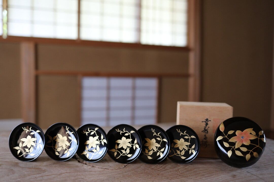Japanese Vintage Urushi Lacquer Set 5 Five Plates for Tea Ceremony ...