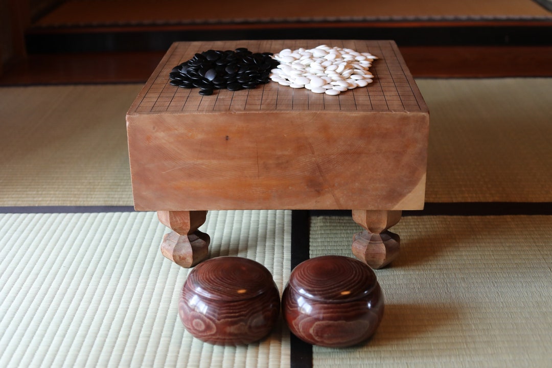 Go Playing Table Curved Out of a Single Wood, IGO Stone Set Board Game ...