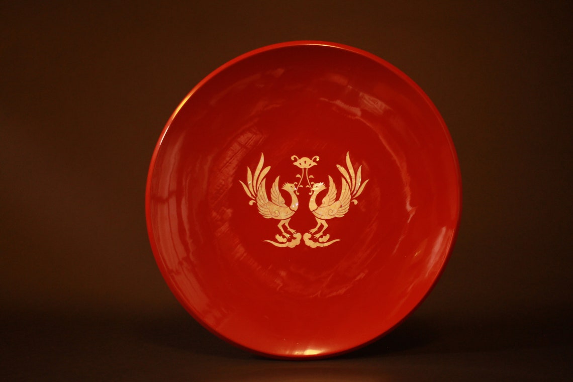 Japanese Antique Collectors plate lacquer tray Large Red and | Etsy