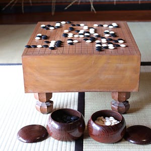Japanese IGO Go Game Table Set, Stone HAMAGURI Shell Pieces, Wood Board ...