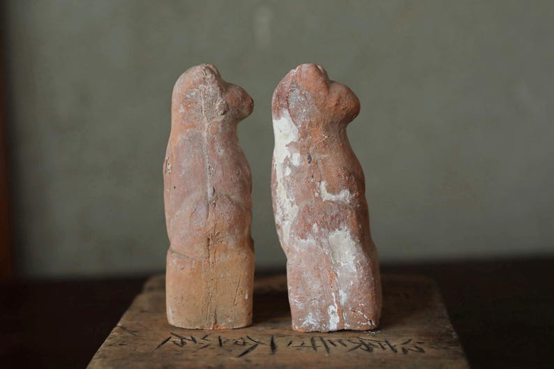 Antique Japanese Pottery Kitsune Fox Dolls, Shinto Shrine Guardian ...