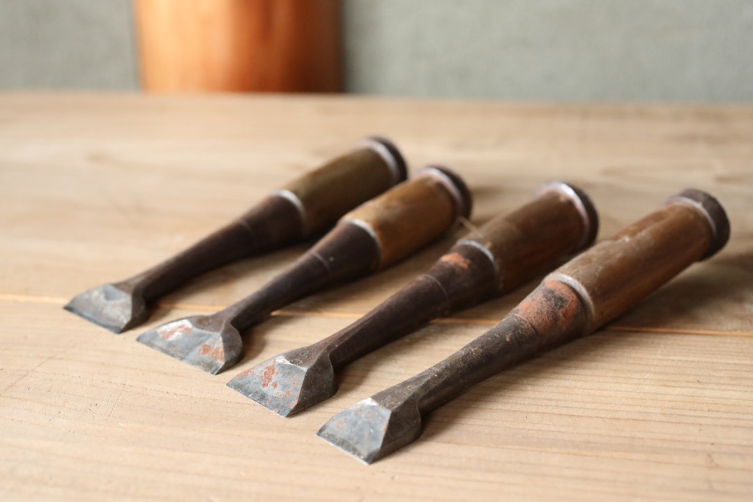 Set of Worn Out 4 Japanese Vintage Carpenter's Chisels 鑿 "nomi", Used ...