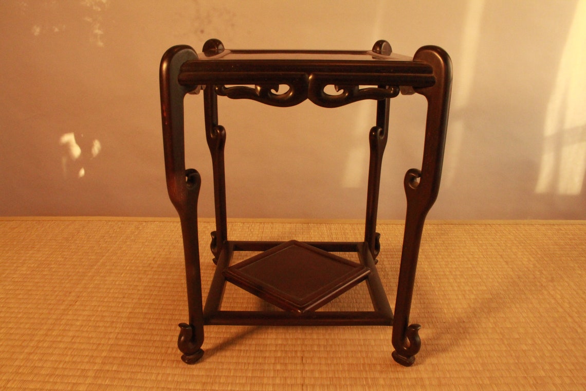 Decoration Stand Karaki Dark Brown Wood With Double Shelves - Etsy