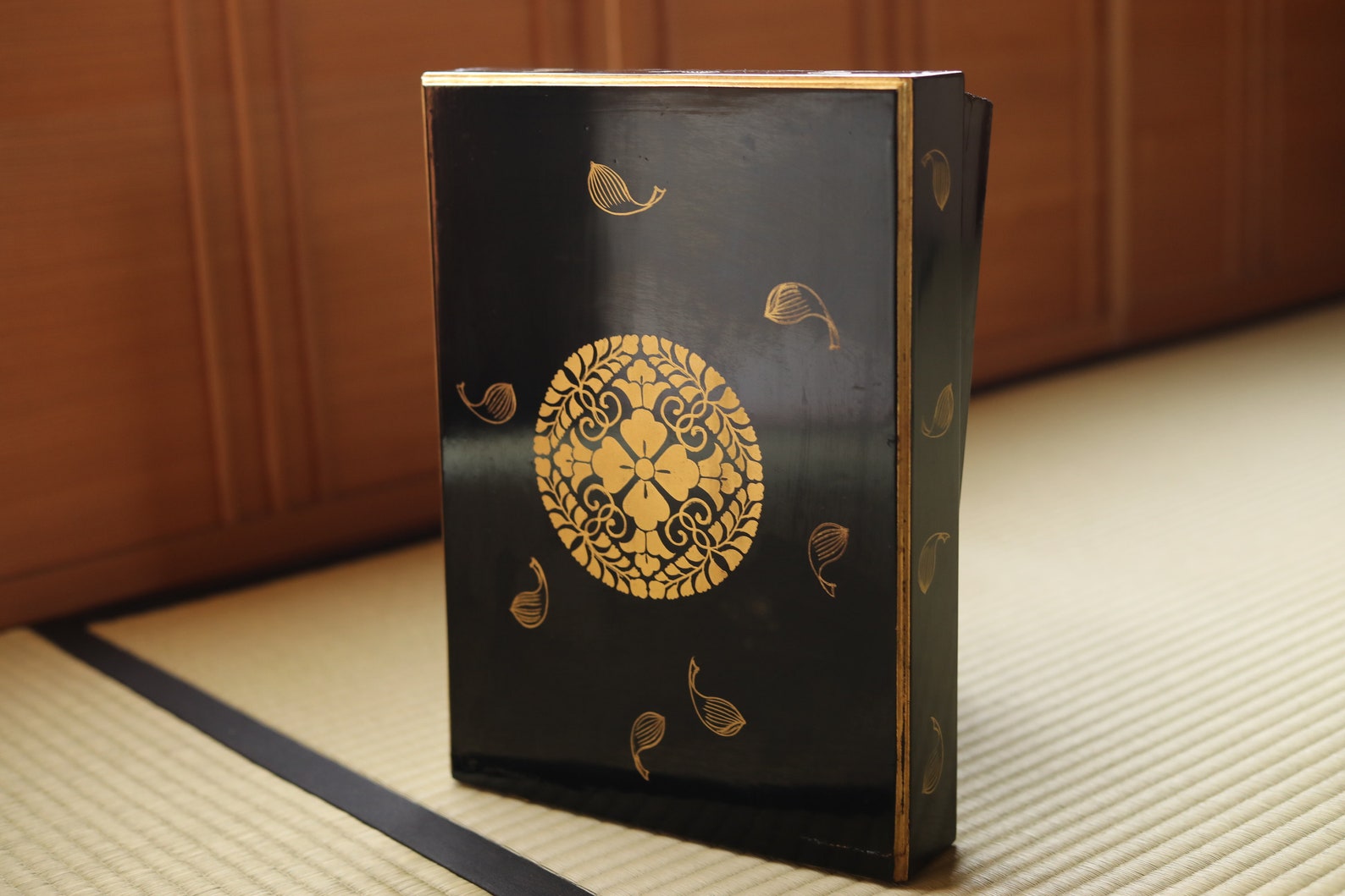 Japanese Makie Lacquer Box, Gold Wisteria Crest, Buddhist Sutra ...