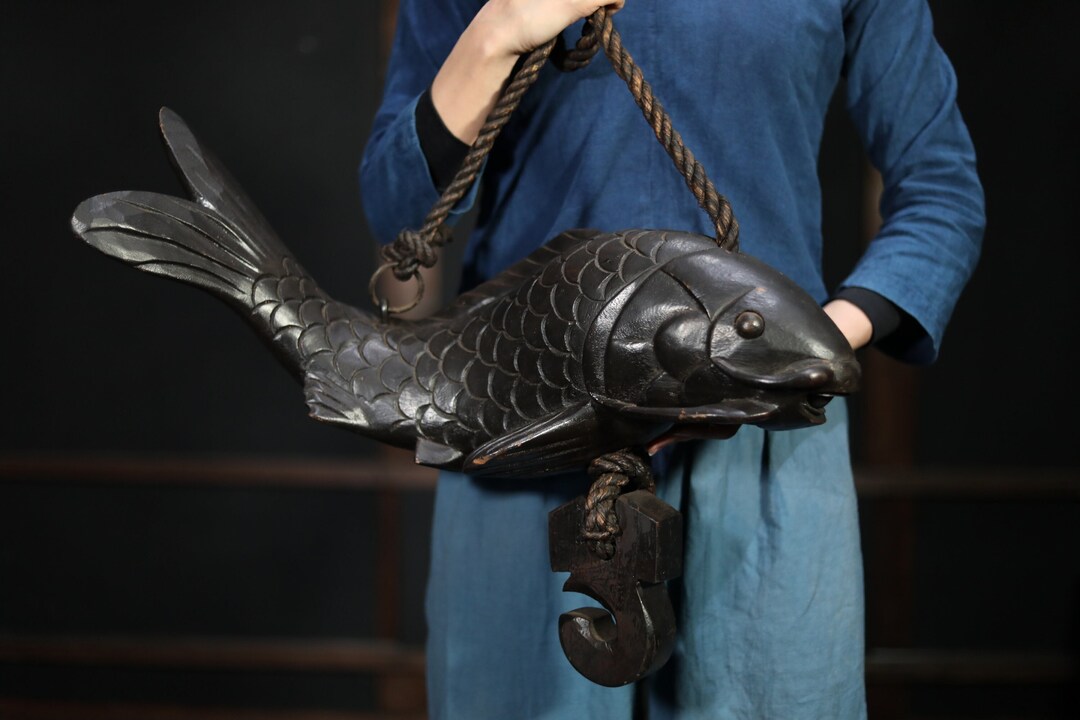 Japanese Antique 1800s EDO Wooden Art Sculpture, Hand Carving Large ...