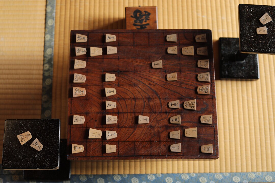 Japanese Furniture Antique Full of Set SHOGI Board Game Playing Table ...