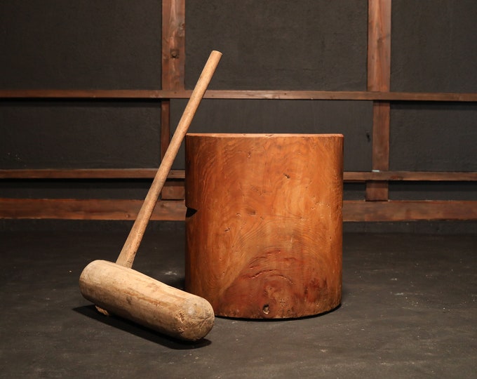 Large! Japanese Old Wood Mochi-tsuki Pounding Mochi, Mortar and Pestle ...