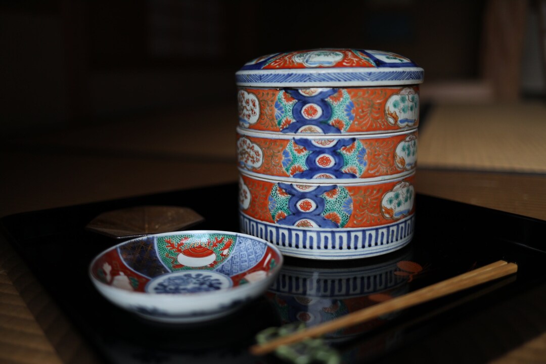 Japanese Antique Stacking Container KOIMARI Porcelain Jūbako Orange ...