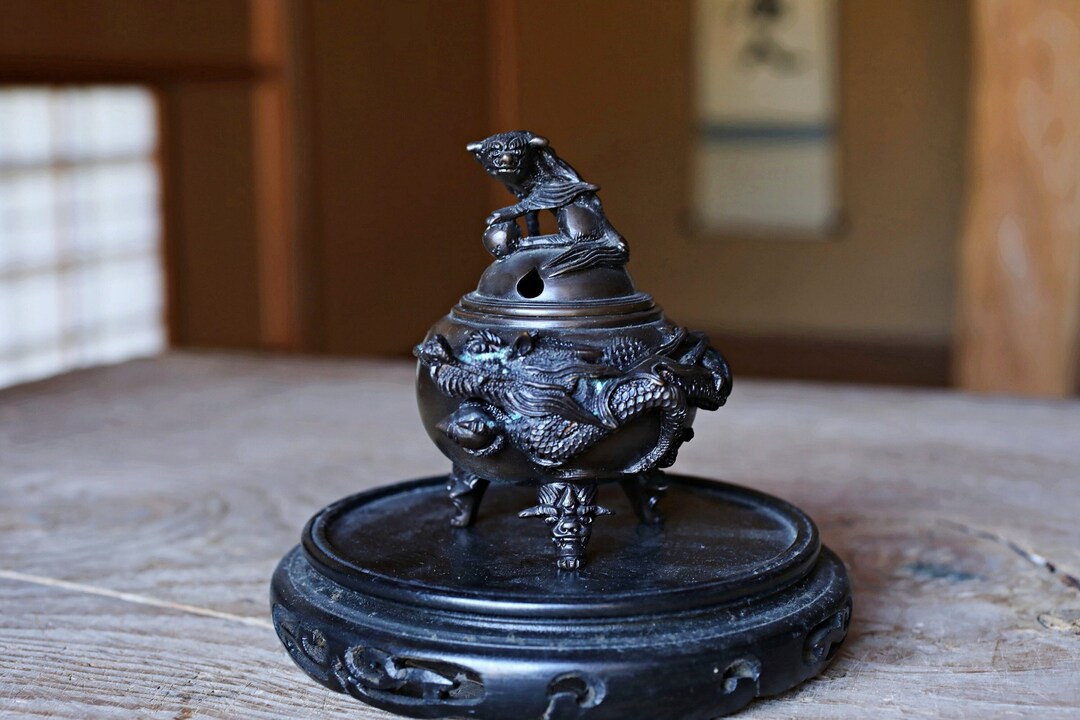 FINE Japanese Antique Bronze Censer Incense Burner With Shishi Lion ...