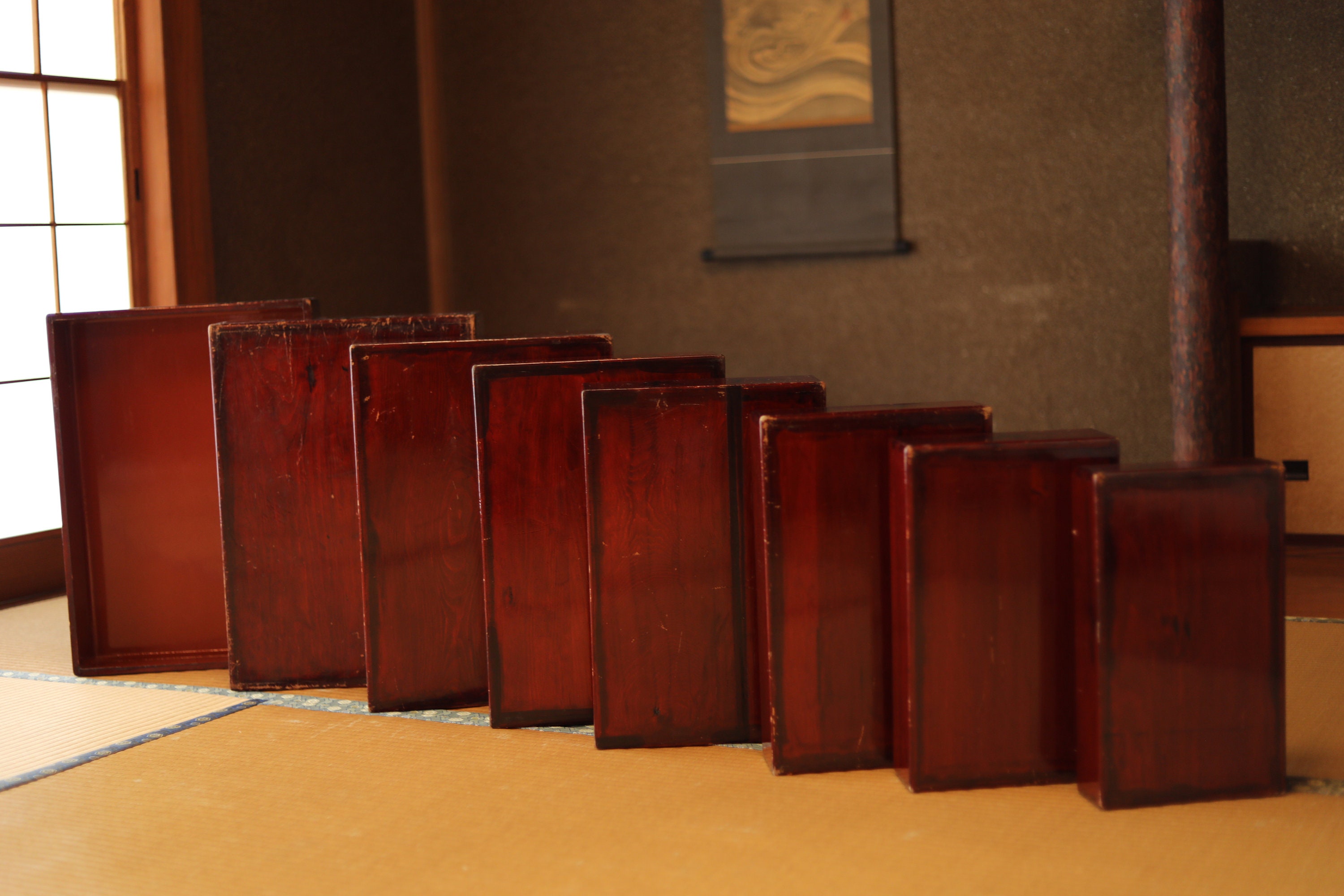 Japanese Vintage Stackable Lacquered Wood Boxes With - Etsy