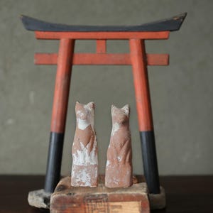 Japanese Antique 1910s Pair of KITSUNE Dolls Pottery From Shinto Shrine ...