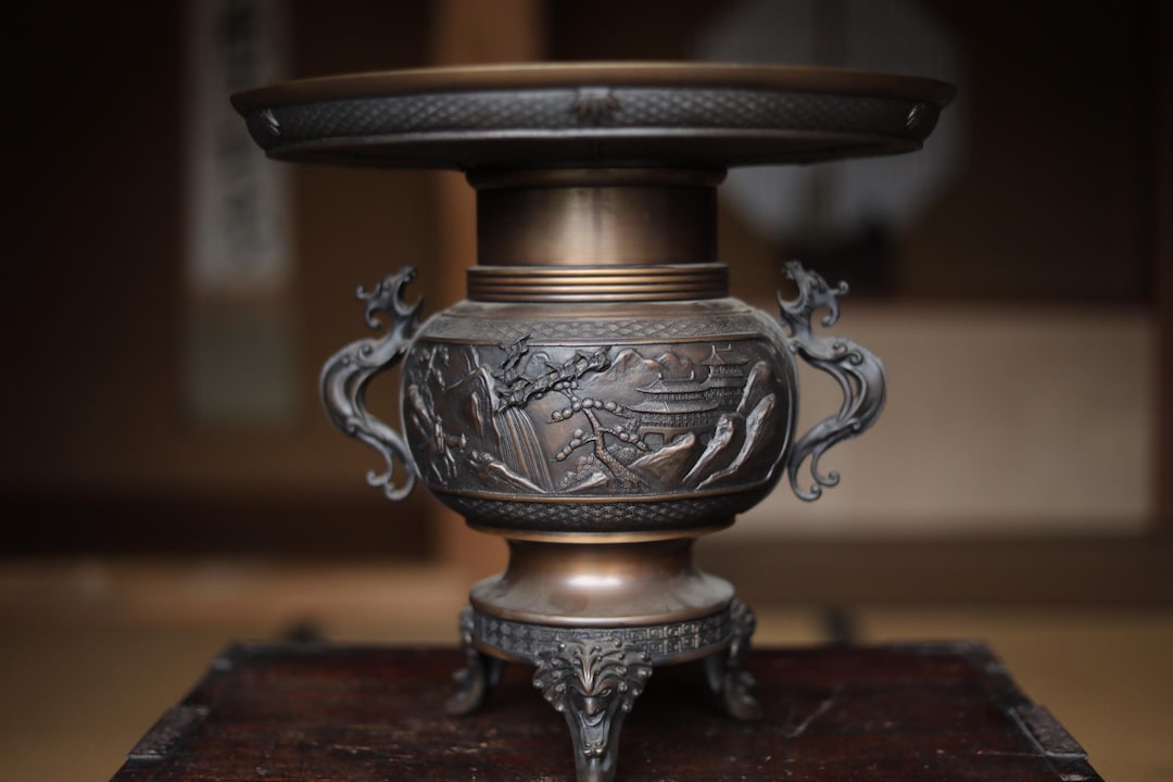 Japanese Bronze Ikebana Vase: Vintage Usubata Suiban, Dragon Relief ...