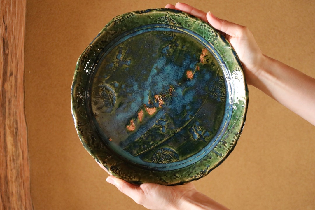 Japanese Ceramic Large Plate ORIBE Ware Green Rectangle Dish, for Tea ...