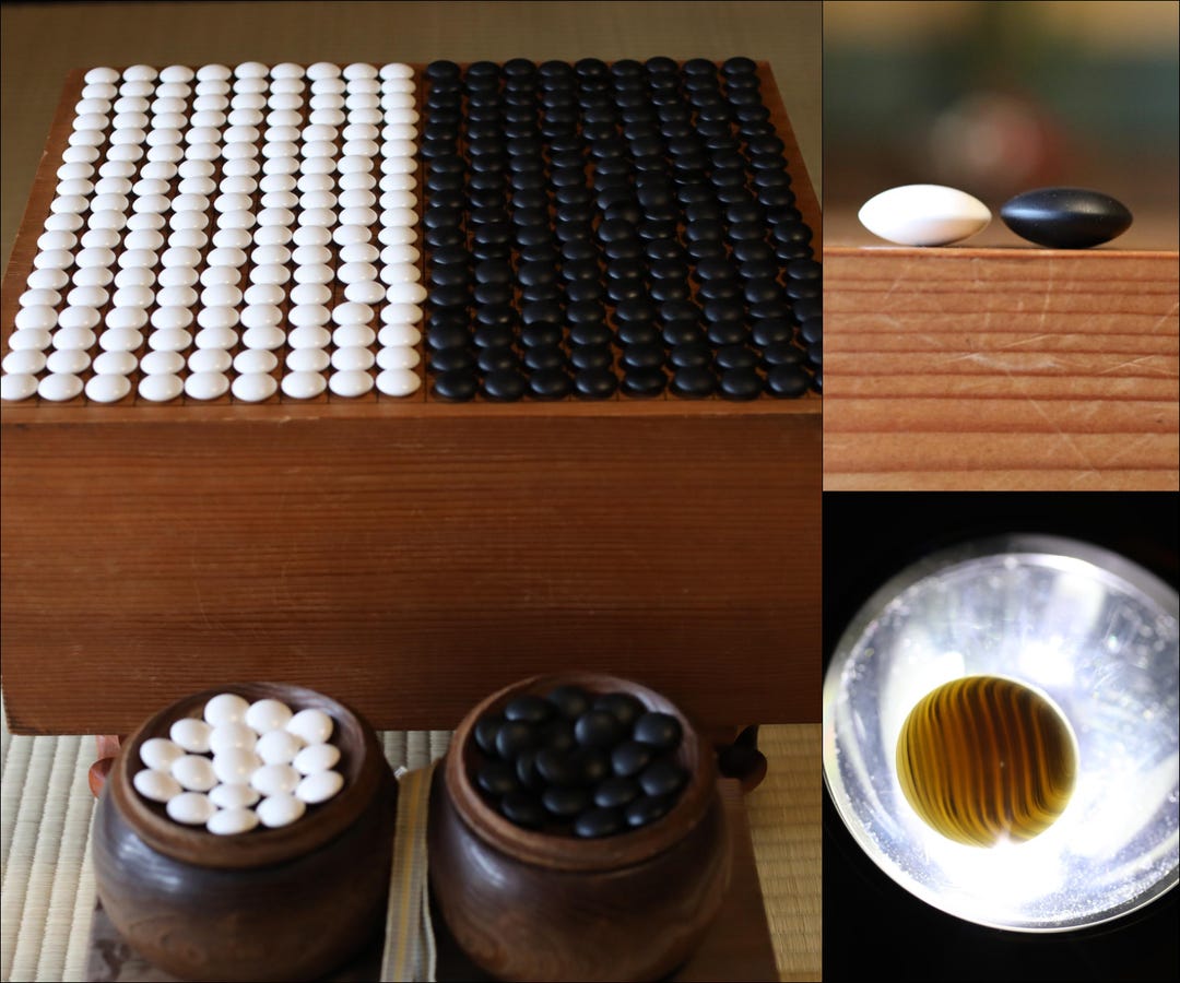 FINE! Go Stones Real Clamshell and Black Nachi Stone Japanese Board ...