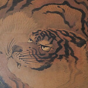 FINE! Japanese Antique Furniture 1800s Edo Byobu Wind Screen of Tiger ...
