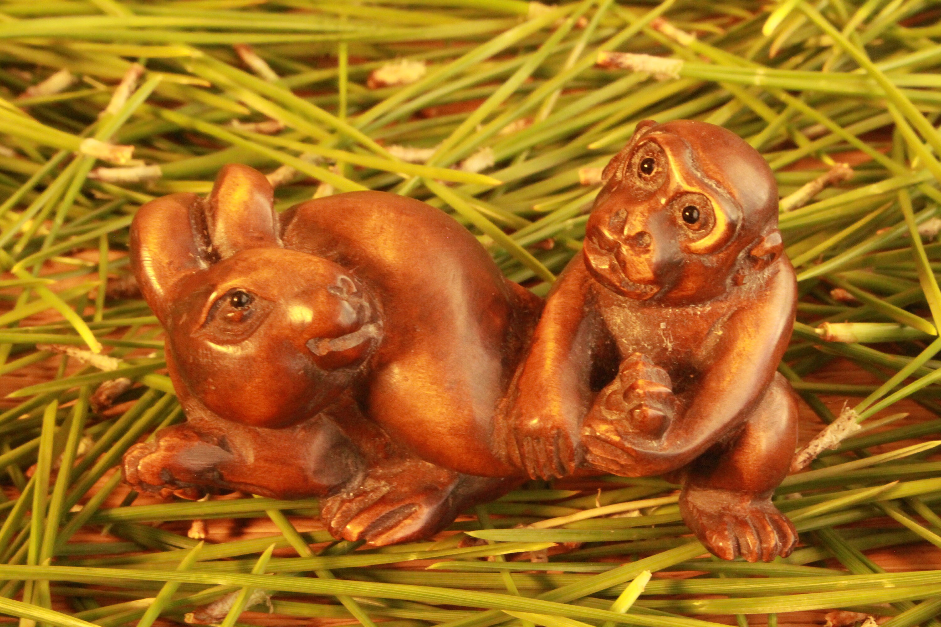 Boxwood rabbit and monkey playing hand carved | Etsy