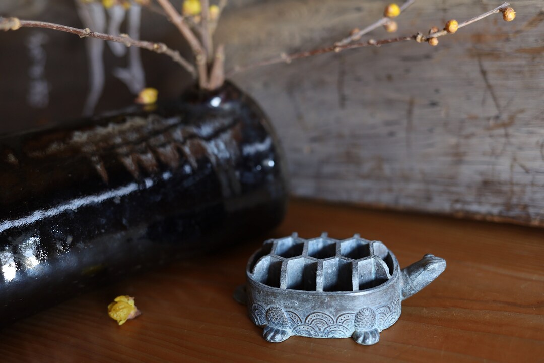 Japanese Vintage Kame Turtle Bronze Sculpture Kenzan for IKEBANA Flower ...
